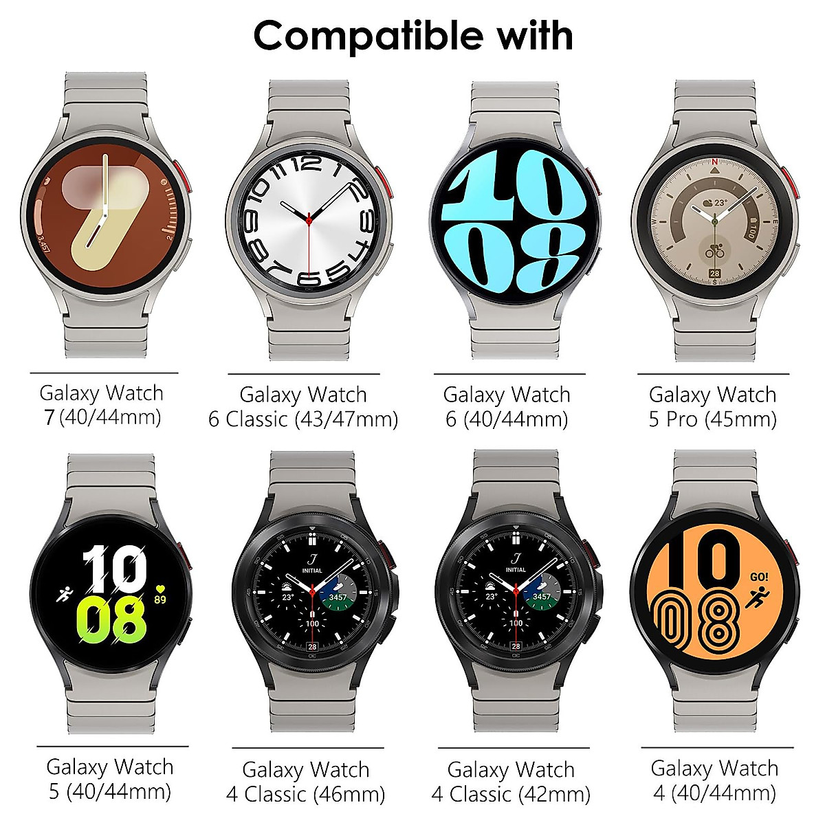 Wingle for Samsung Galaxy Watch 7 6 Band 5 Pro Galaxy Watch 6 Classic Bands 47mm 5/4/4 Classic/FE No Gap Band 44mm 40mm 43mm 45mm 42mm 46mm Men, Solid Stainless Steel Metal Link Bracelet Band Titanium