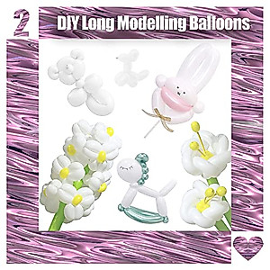 100 Pcs Long Balloons Twisting Balloons DIY 260 Latex Balloon Long Balloons for Birthday Wedding Decor, Party Decoration, Ties Balloons (White)