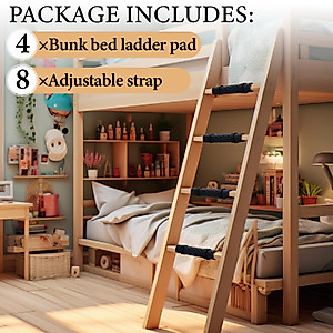 Tinideya 4 Pcs Bunk Bed Ladder Pads with 8 Adjustable Hook and Loop Straps 12 x 8 Inch Soft Bunk Bed Ladder Cover Bunk Bed Ladder Padding Anti Slip Bottom for Loft Step Comfortable Climbing, Black