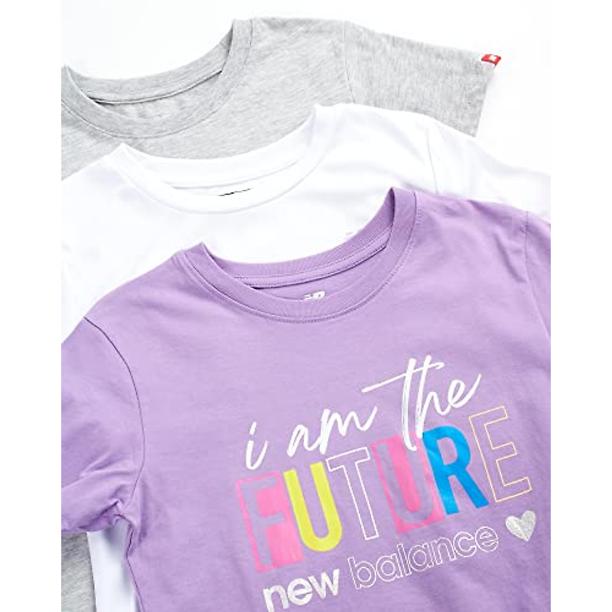 New Balance Girls' Athletic T-Shirt - 3 Pack Active Performance Sports Tee Bundle (7-16), Size 7-8, PurpleWhiteGrey