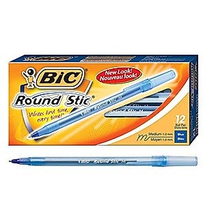 BIC Round Stic Xtra Life Ballpoint Pen, Medium Point (1.0mm), Blue, 12-Count