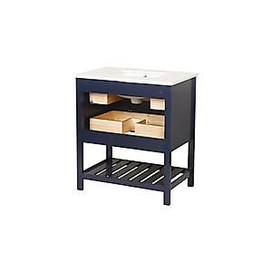 PULLAFUN Vanity Sink Combo Featuring a Marble Countertop, Bathroom Sink Cabinet and Home Decor Bathroom Vanities, Blue, 30 inch Vanity with Sink