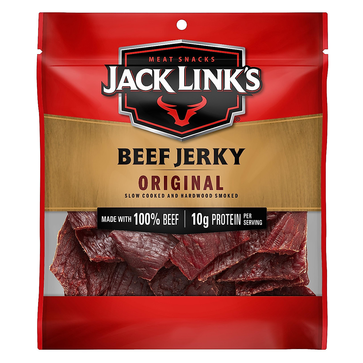 Jack Link's Beef Jerky, Original Flavor, 2.6 Oz - Flavorful Meat Snack, 10g Of Protein And 80 Calories, Made With 100% Beef - No Added MSG Or Nitrates/Nitrites