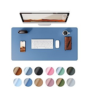 YSAGi Leather Desk Protector, Office Mat, Large Mouse Mat, Non-Slip PU Leather Blotter, Laptop Desk Pad, Waterproof Writing Pad for Office and Home (Sea Blue, 23.6" x 13.8")