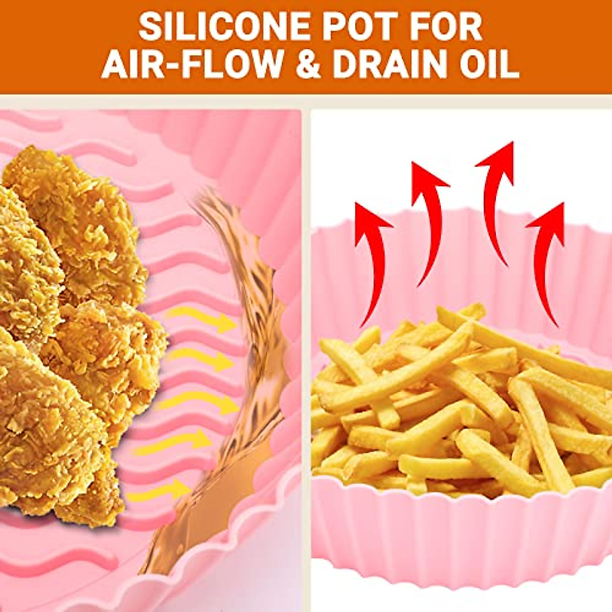Suice Air Fryer Silicone Pot 7.5 Inch, Round Silicone Liner for 3-5qt Air Fryer, Reusable Silicone Baking Tray Replacement of Paper Liner Non Stick Air Fryer Basket Pink Kitchen Appliance Accessories