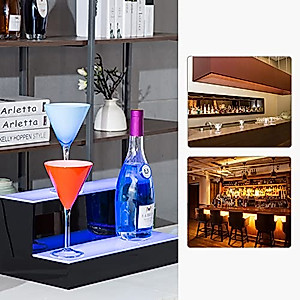 SUNCOO LED Lighted Liquor Bottle Display 16 Inch 2 Step Illuminated Bar Bottle Shelf 2 Tier Cimmercial Home Bar Bottle Display Drinks Lighting Shelves Home Bar Lighting with Remote Control