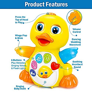 Liberty Imports Musical Dancing Duck Toy Walking Singing Yellow Ducky Moving Toys for Baby with Music & LED Lights for Toddlers, Infant Learning Development