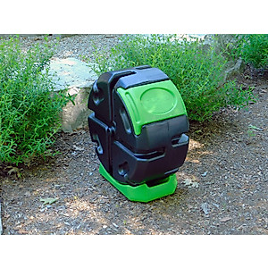 FCMP Outdoor Half Size Rolling 19-Gallon Single Chamber Batch Tumbling Composter - Outdoor Rotating Garden Compost Bin, Black & Green