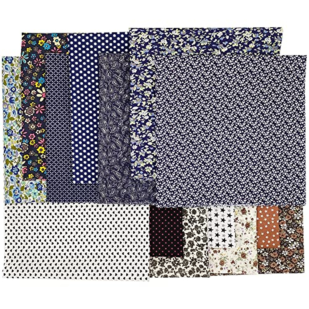 CJINZHI Fat Quarters Fabric Bundles, 14pcs 19.69x19.69inches(50x50cm) Cotton Fabric Quilting Squares lot Precut Patchwork Quarter Sheets for Sewing Patterns Bundle, Black Brown Floral