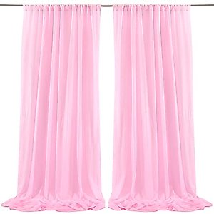 Wish Care 10ft x 10ft Pink Chiffon Sheer Backdrop Curtains, Wrinkle-Free Draping Fabric Wedding Arch Drapes for Party Ceremony Stage Decoration