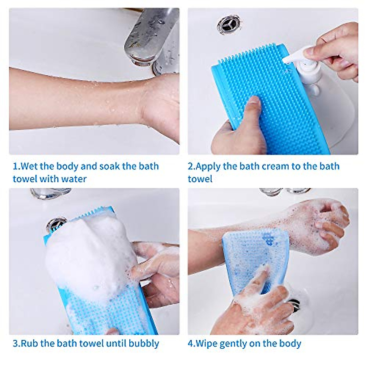 Silicone Bath Body Brush - Silicone Body Back Scrubber Lathers Well Bath Shower Towel Silicone Body Wash Scrubber (Blue)