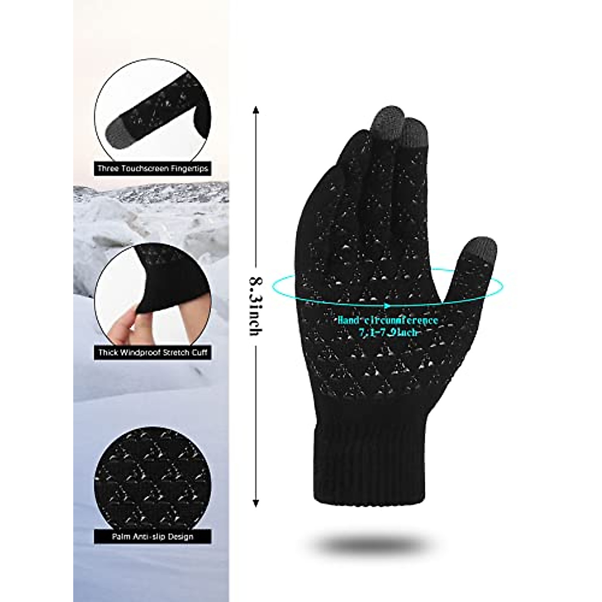 Gaoport Winter Knit Gloves Touchscreen fingers Anti-Slip Warm Elastic Texting Smart Phone Gloves for Women and Men