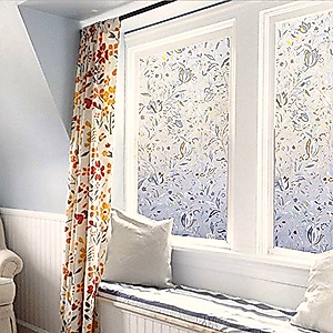 LEMON CLOUD Window Film, Decorative Window Privacy Film, 3D Stained Glass Window Sticker,Anti-UV Sun Blocker Heat Control for Home(Rainbow Tulip Design,17.5 x 78.7 inches )