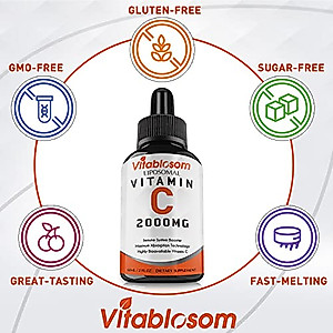 Liposomal Vitamin C 2000mg Liquid for Adults, High Absorption VIT C, Higher Bioavailability, Good for Immune System & Antioxidant, 60ML (2 Bottle)