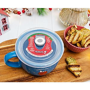 Silver Buffalo Peanuts Snoopy Chillin Ceramic Soup Mug With Vented Lid | Holds 24 Ounces