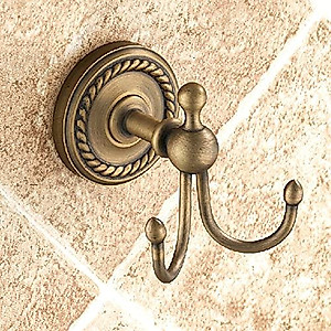 Leyden Antique Brass Towel Hooks, Bathroom Double Robe Hooks Brushed Brass Coat Hanger Hanging Towel Wall Mounted