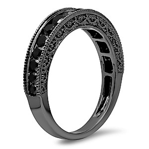 Dazzlingrock Collection 0.85 Carat (Cttw) Black Plated 10K Black Diamond Vintage Wedding Band, White Gold, Size 8