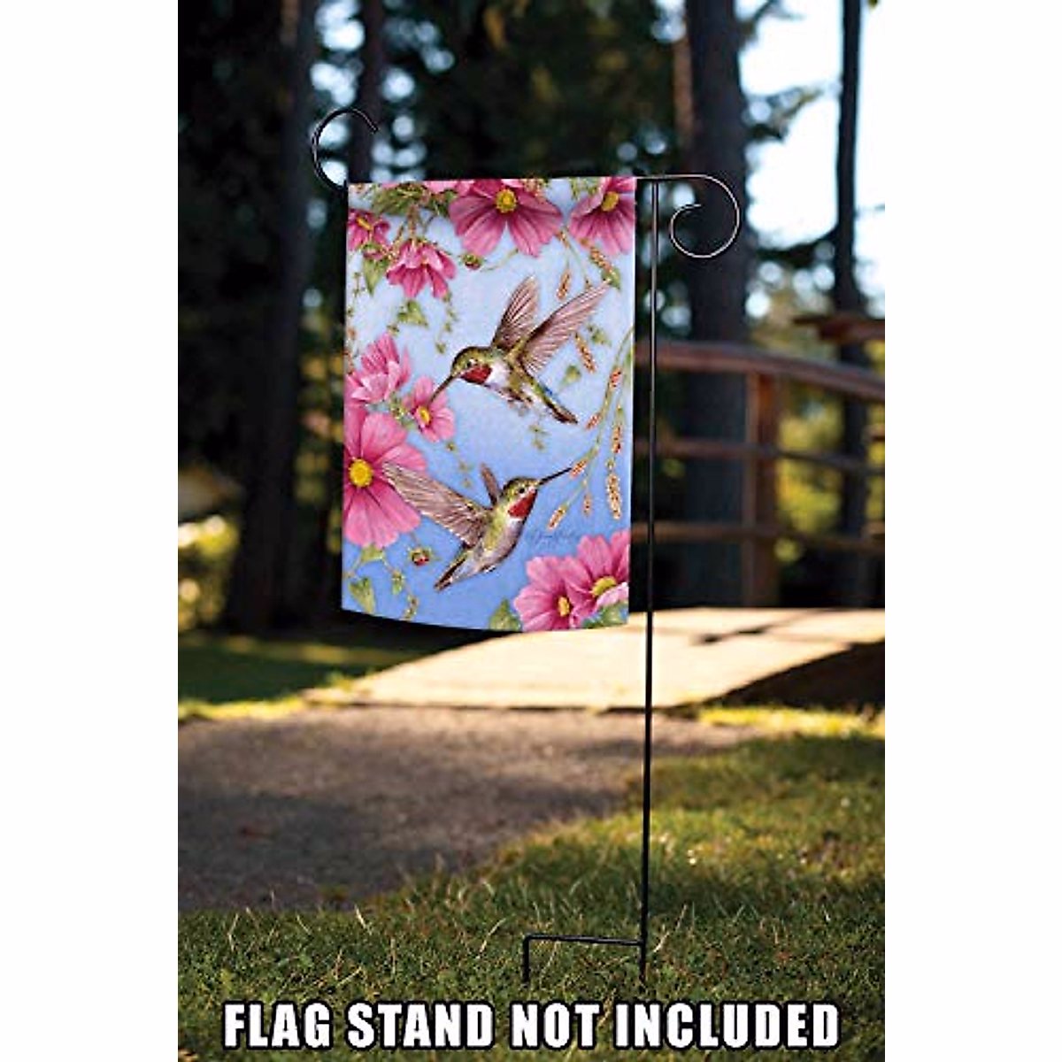Toland Home Garden 117158 Hummingbirds with Pink Hummingbird Flag 12x18 Inch Double Sided Hummingbird Garden Flag for Outdoor House Bird Flag Yard Decoration
