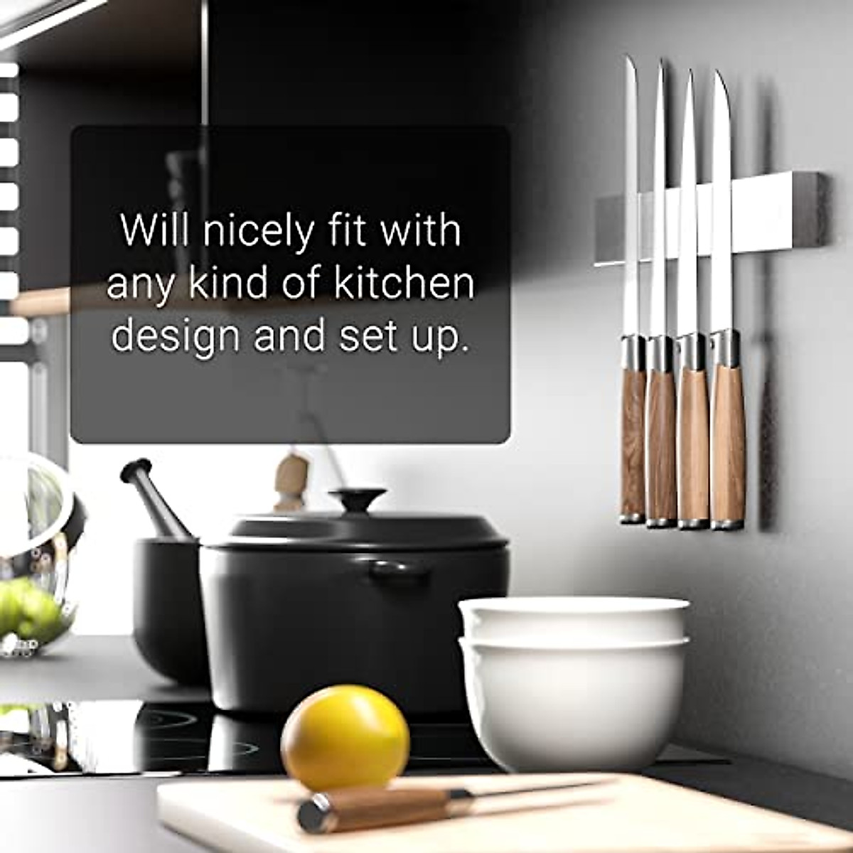 Efficient and Space-Saving Magnetic Knife Holder 16 Inch - Saving Magnetic Knife Strips - Effortlessly Organize Your Kitchen, Display Knives, and Free Up Counter Space (Metallic)