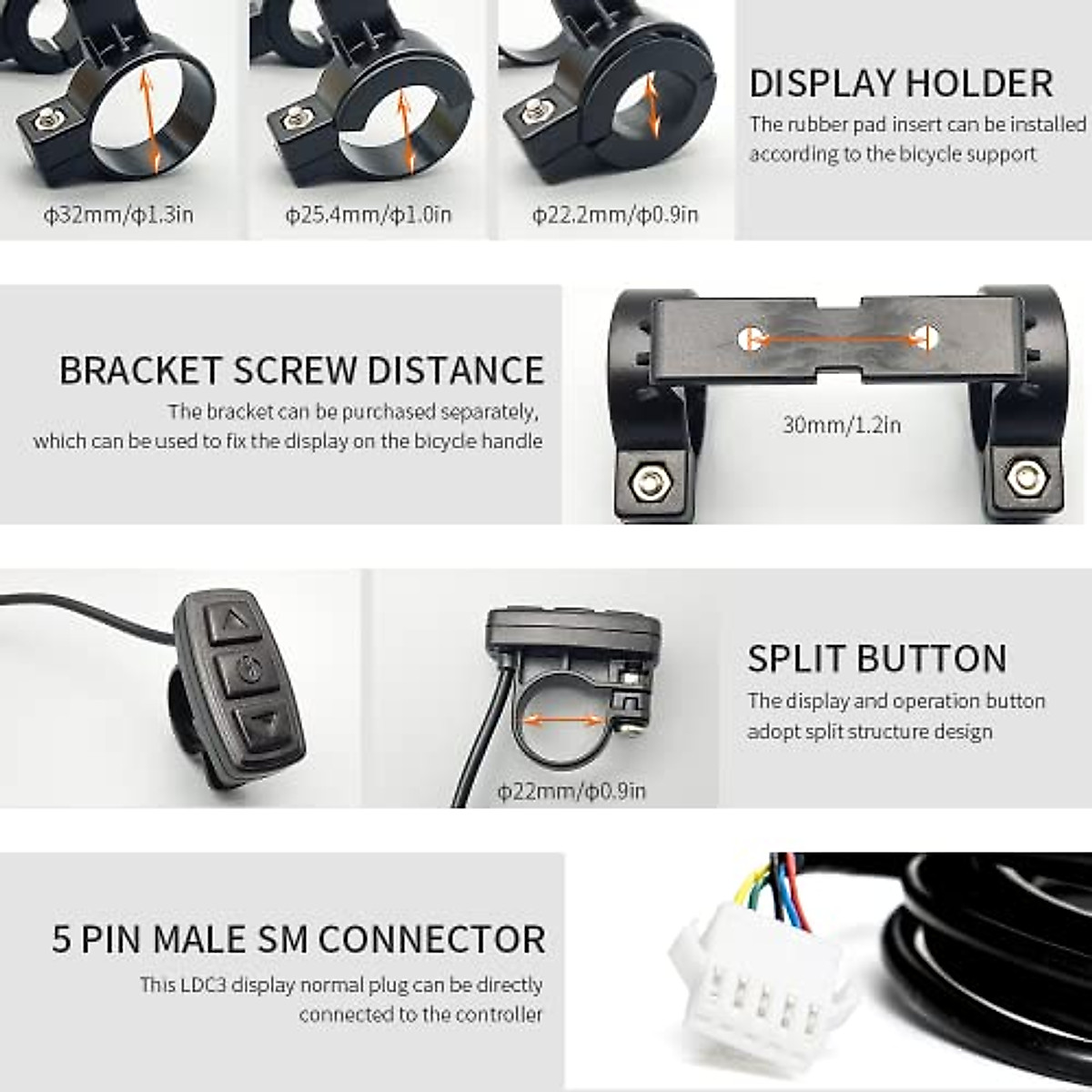 Ebike LCD Display Meter KT-LCD3 24V 36V 48V 52V Electric Bike Conversion Kit Display for KT Controller(LCD3 SM Plug with USB)