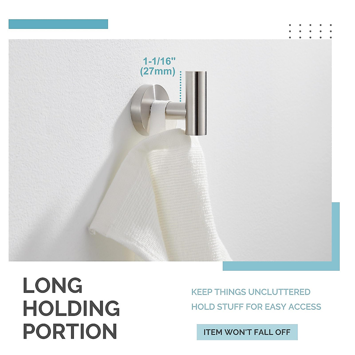 Angle Simple Robe Towel Hook Brushed Nickel, SUS304 Stainless Steel Bathroom Towel Holder, Kitchen Shower Towel Hanger, Wall Mount