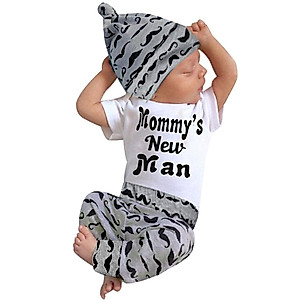 Happy Town 3Pcs Baby Boy Clothes Newborn Infant Bodysuit Summer Cotton Short Sleeve Romper +Pants+Hat Outfits Set (White#1, 0-6 Months)