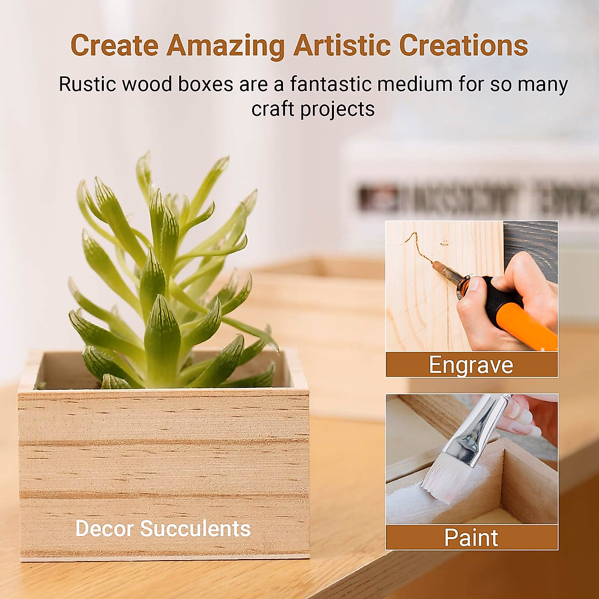 12 PCS 4'' x 4'' Rustic Wooden Box Storage Organizer Craft Box for Collectibles Home Venue Decor Succulents