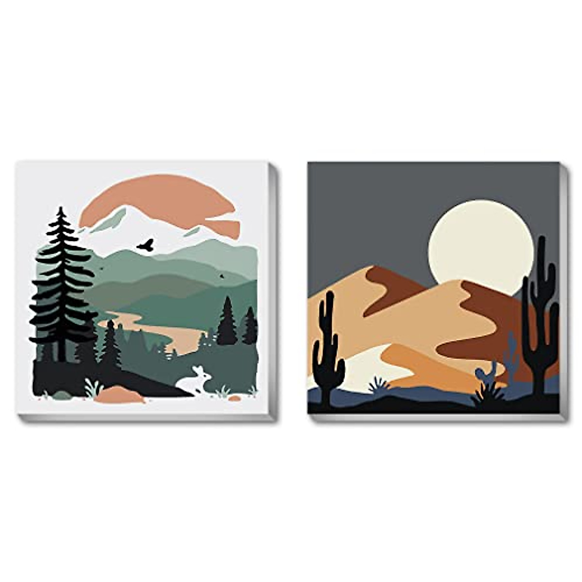 2 Pack Frame Paint by Number for Kids Mountain Sun– Kids Paint Set DIY Paint by Numbers for Kids Beginners Ages 4-8 |Easy Acrylic Watercolor Paint Numbers Oil Painting Kits for Kids (with Frame)