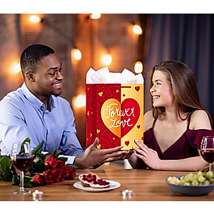 WhatSign Happy Valentines Day Gift Bags 11.5" Large Gift Bags with Tissue Paper and Card Valentine's Paper Gifts Bags with Handles for Her Him Girlfriend Boyfriend Wife Husband Women Men