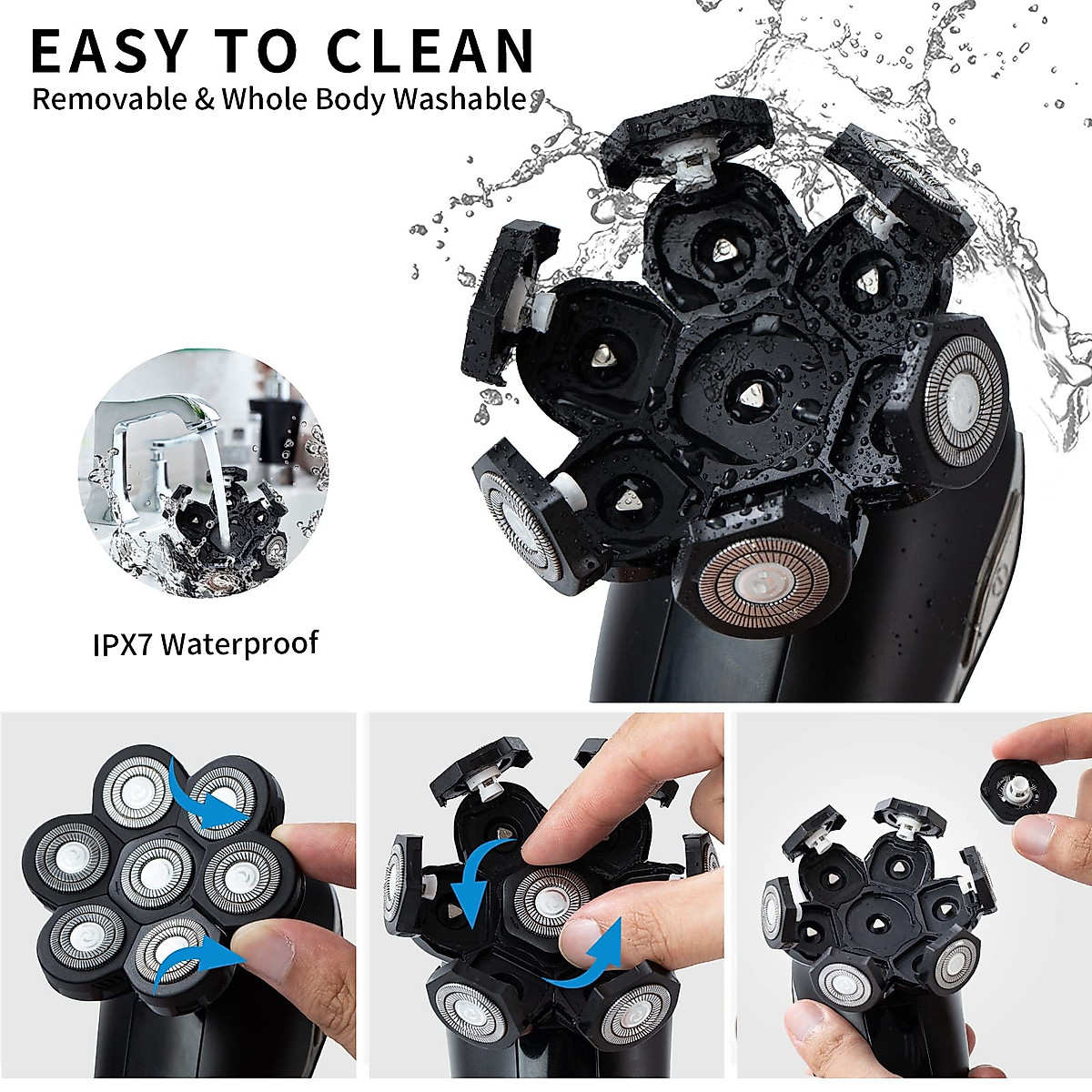 UPTARD 7D Blade Replacement Heads, Shaver Replacement Blades, Head Shavers for Bald Men, Shaver Head Replacement, Stainless Steel Rotary Blades for Electric Head Razor