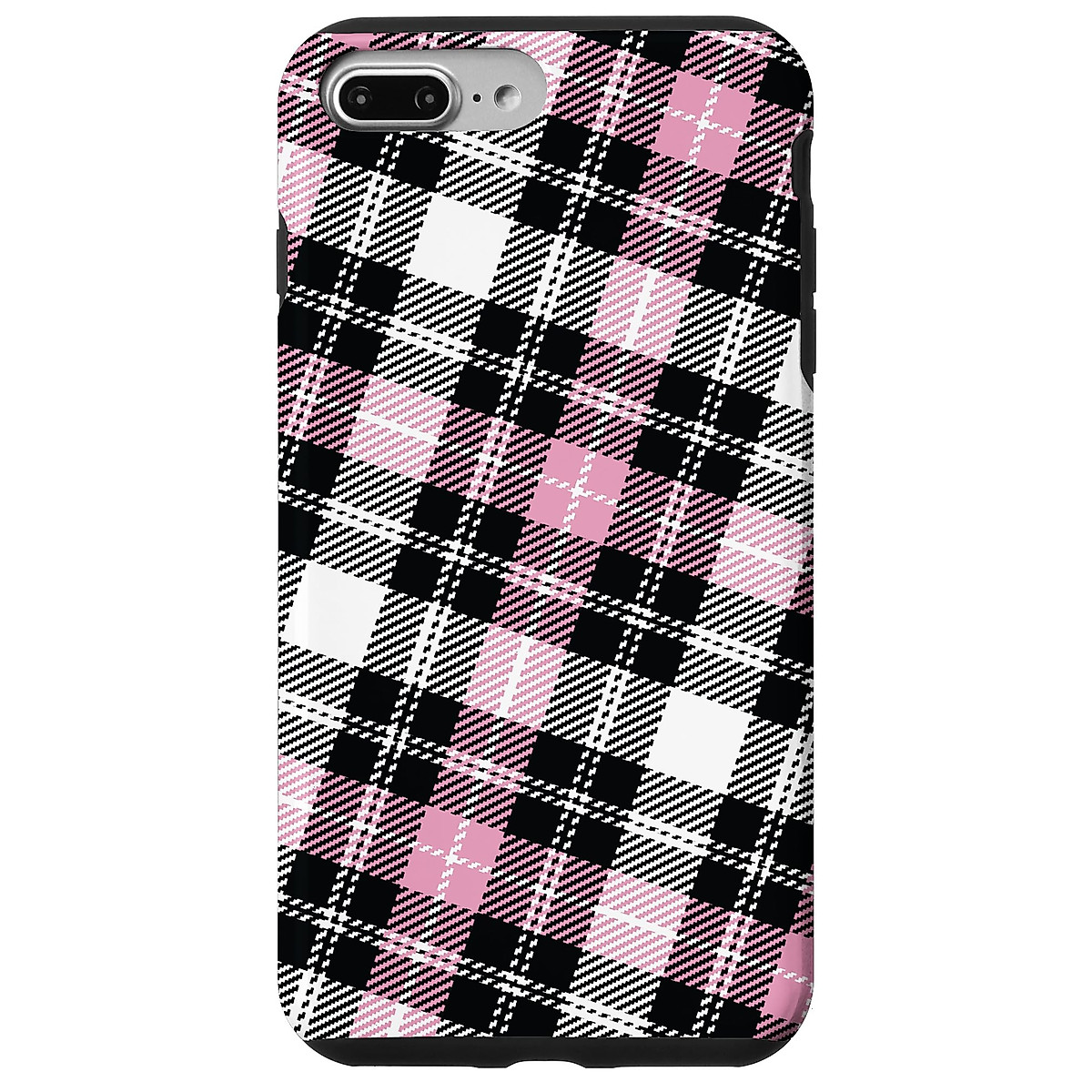 iPhone 7 Plus/8 Plus Pink and Black Plaid Tartan Pattern Preppy 80s 90s Design Case