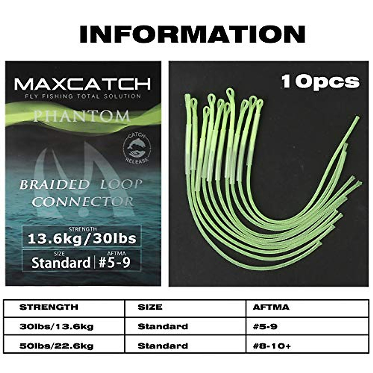 Maxcatch Fishing Braided Leader Loop Connectors 30/50lb for Fly Fishing Line 10PCS (Yellow, 50lb)