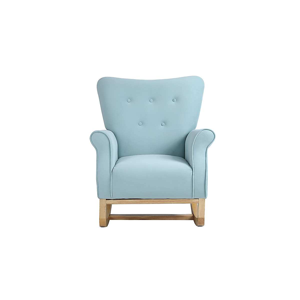 Yoluckea Modern Rocking Chair, Upholstered Rocking Armchair Accent Chair Comfy Wingback Glider Rocker with Safe Solid Wood Base for Nursery, Playroom, Bedroom and Living Room (Light Blue)