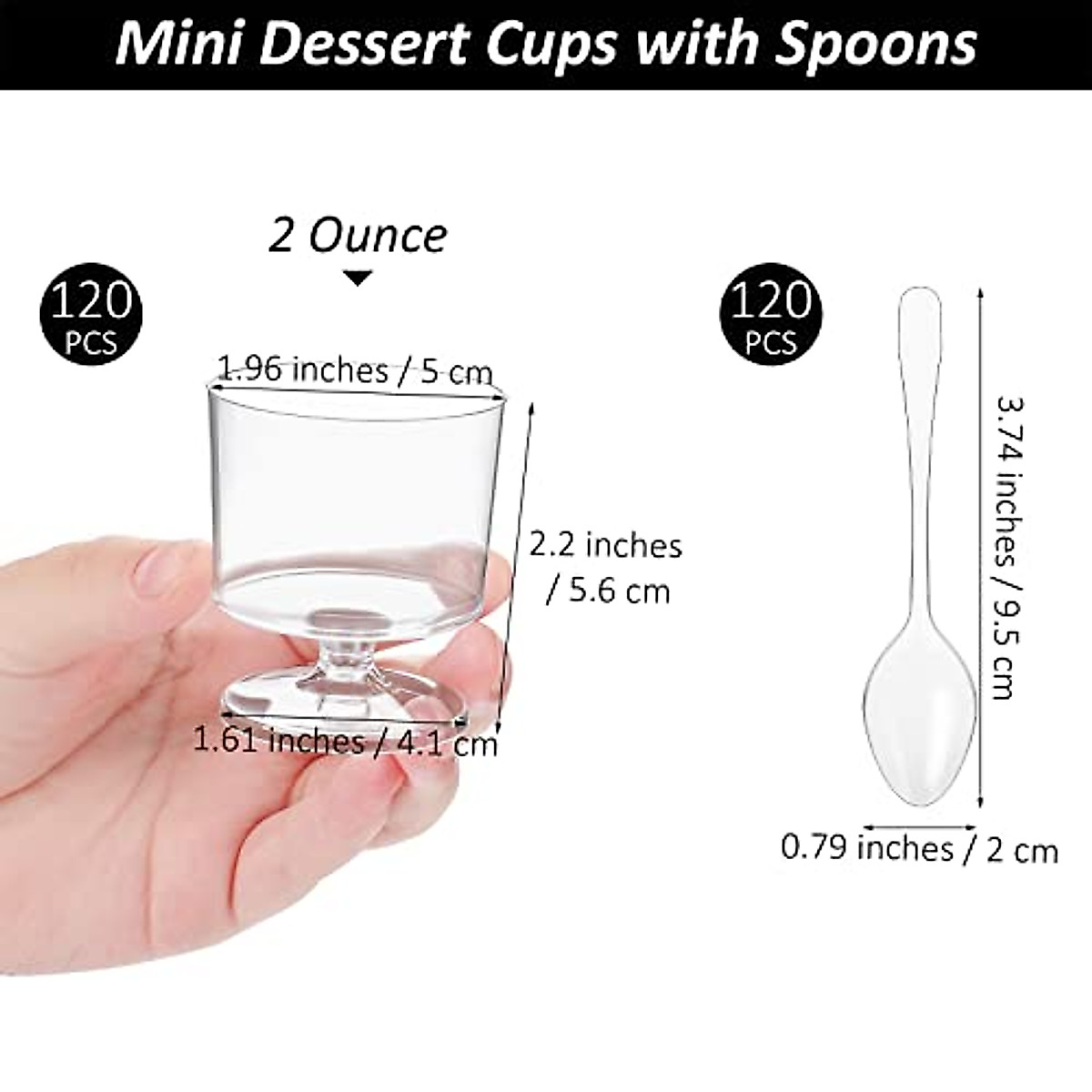 Ruisita 120 Packs 2 Ounces Mini Dessert Cups with Spoons Footed Trifle Bowl with Pedestal Clear Plastic Wine Glasses Parfait Appetizer Cups Serving Bowls for Tasting Party, Wedding, Birthday