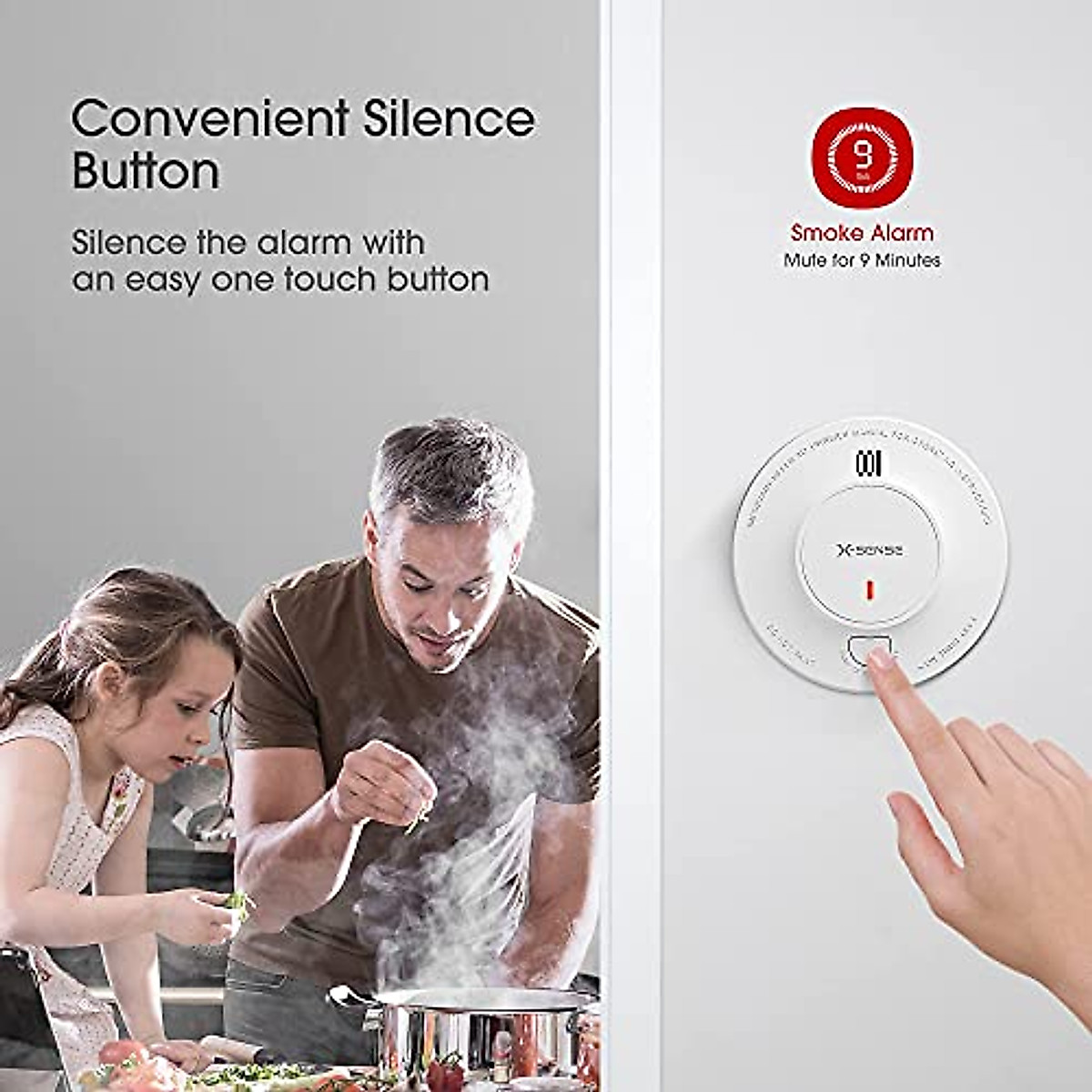 X-Sense Smoke Alarm, 10-Year Battery Fire Alarm Smoke Detector with LED Indicator & Silence Button, SD2J0AX