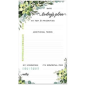 Boho Greenery Sticky Note Daily to-Do Planner - 50 Pages for Daily Tasks, Notes, Scheduling and Water Intake (6" x 10")