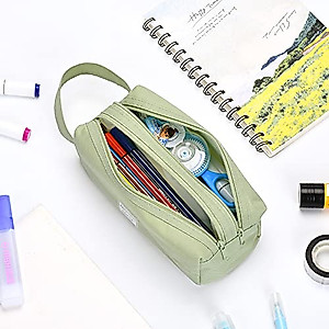 OuMeng Pencil Bag Pen Case, Large Capacity Students Stationery Pouch Pencil Holder Desk Organizer with Double Zipper, Can be Used to Organize Stationery Such as Pencils, Markers (Green)