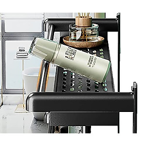 Shower Caddy Shelf Black No Drilling Shower Organizer with Hook Towel Bar Adhesive Rustproof Steel Shower Storage Shelves Adhesive Rack for Bathroom Washroom (Black)