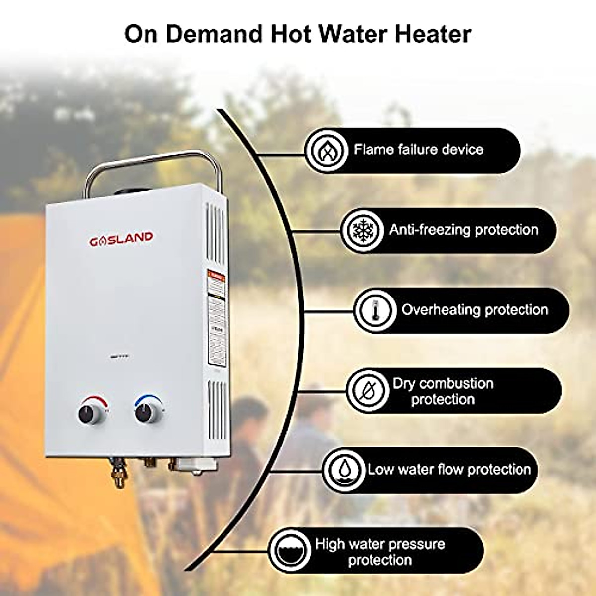 Propane Tankless Water Heater, GASLAND Outdoors BS158 1.58GPM 6L Portable Gas Water Heater, Instant Propane Water Heater, RV Camping Water Heater, Overheating Protection, Easy to Install