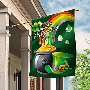 Texupday Happy St. Patrick's Day Shamrock Rainbow Pot Gold Decoration Garden Flag Outdoor Yard Decor 28" x 40"