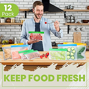 [12 pack] Reusable Snack Bags keep Food Fresh, Easy Lunch Bags are Durable and Food Grade, Reusable Freezer Bags and Leak Proof, Food Storage Sandwich Bags and Eco-Friendly, Lunch Box for Kids