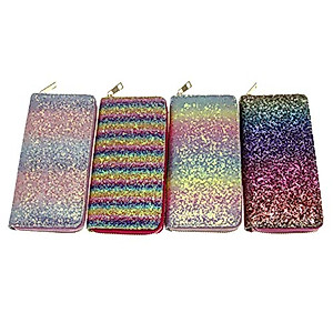 Chiclinco Trendy Women Glitter Rainbow Mermaid Long Wallets Zipper Purse Card Cell Phone Holder (Glitter 3)