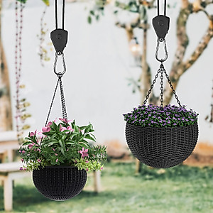 iPower 6 Pairs 1/8 Inch Adjustable Heavy Duty Rope Hanger Ratchet Grow Light Fixtures, Reinforced Metal Internal Gears, 150lbs Weight Capacity, 8-Feet Long Black