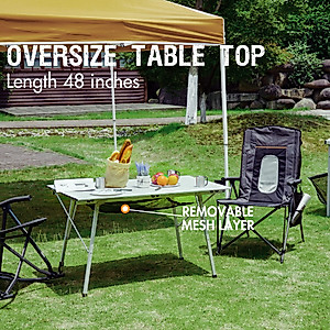 PORTAL Portable Camping Table Aluminum Folding Camp Table Roll Up Table with 1 Adjustable Leg, Mesh Layer and Carry Bag for Outdoor, Picnic, Grill, Kitchen, Silver, Large Space (47.2 x 27.6 inch)