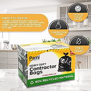 PAMI Heavy-Duty Contractor Bags [Pack of 20] - 42 Gallon Large Black Trash Bags For Construction Sites, Yard Waste & Commercial Use- Industrial Strength Tear-Resistant Cleanup Garbage Bags