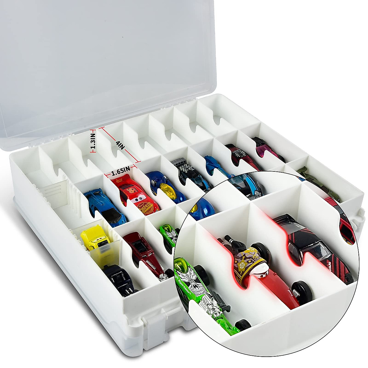 Toy Car Storage Organizer Case Compatible with Hot Wheels/for Matchbox Cars. Display Carrying Container Holder for LOL Surprise Dolls/for Shopkins with 48 Compartments Double Sided-White (Box Only)