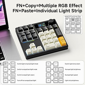 BOYI TD31Pro Mechanical Number Pad,Bluetooth5.0/2.4G/Type-C Wireless Numeric Keypad,RGB HotSwap Numpad with Screen&Knob,PBT Keycaps Rechargeable Gasket Number keypad for PC Laptop Desktop(Black-Grey)