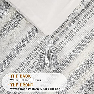 decorUhome Set of 2 Boho Decorative Throw Pillow Covers for Bed Bedroom Neutral Accent Cushion Cover Tufted Woven Pillow Case, 18x18, Grey and Cream White