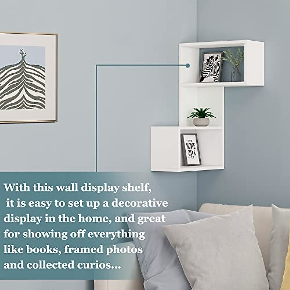 RANK Corner Shelf Wall Mounted, White Corner Shelves, Floating Corner Bookcase, Wall Storage Shelves for Wall Decor Living Room, Bedroom, Bathroom