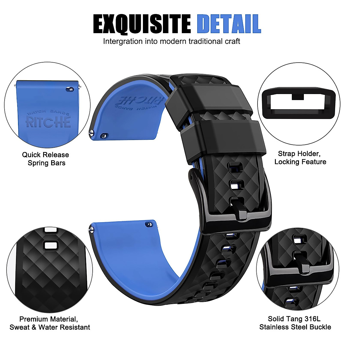 Ritche Christmas Gift 22mm Silicone Watch Band Compatible with Samsung Galaxy Watch 3 (45mm) Quick Release Rubber Watch Bands for Men Women, White Elephant Gifts, Stocking Stuffers for Men